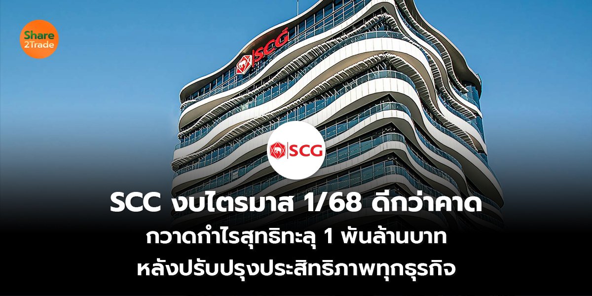 SCC งบไตรมาส 1/68 ดีกว่าคาด กวาดกำไรสุทธิทะลุ 1 พันล้านบาท หลังปรับปรุงประสิทธิภาพทุกธุรกิจ ...
